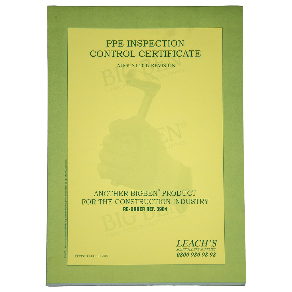 BIGBEN® PPE Inspection Certificates - Pad of 50