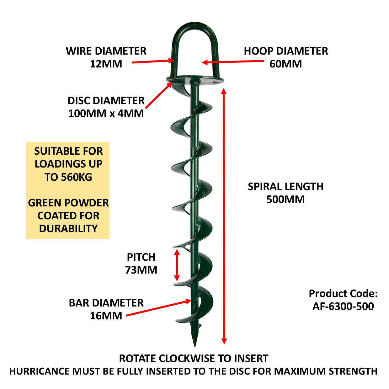 4x Hurricane Ground Anchors & Driver - 500mm Heavy Duty 560kg BIGBEN ...
