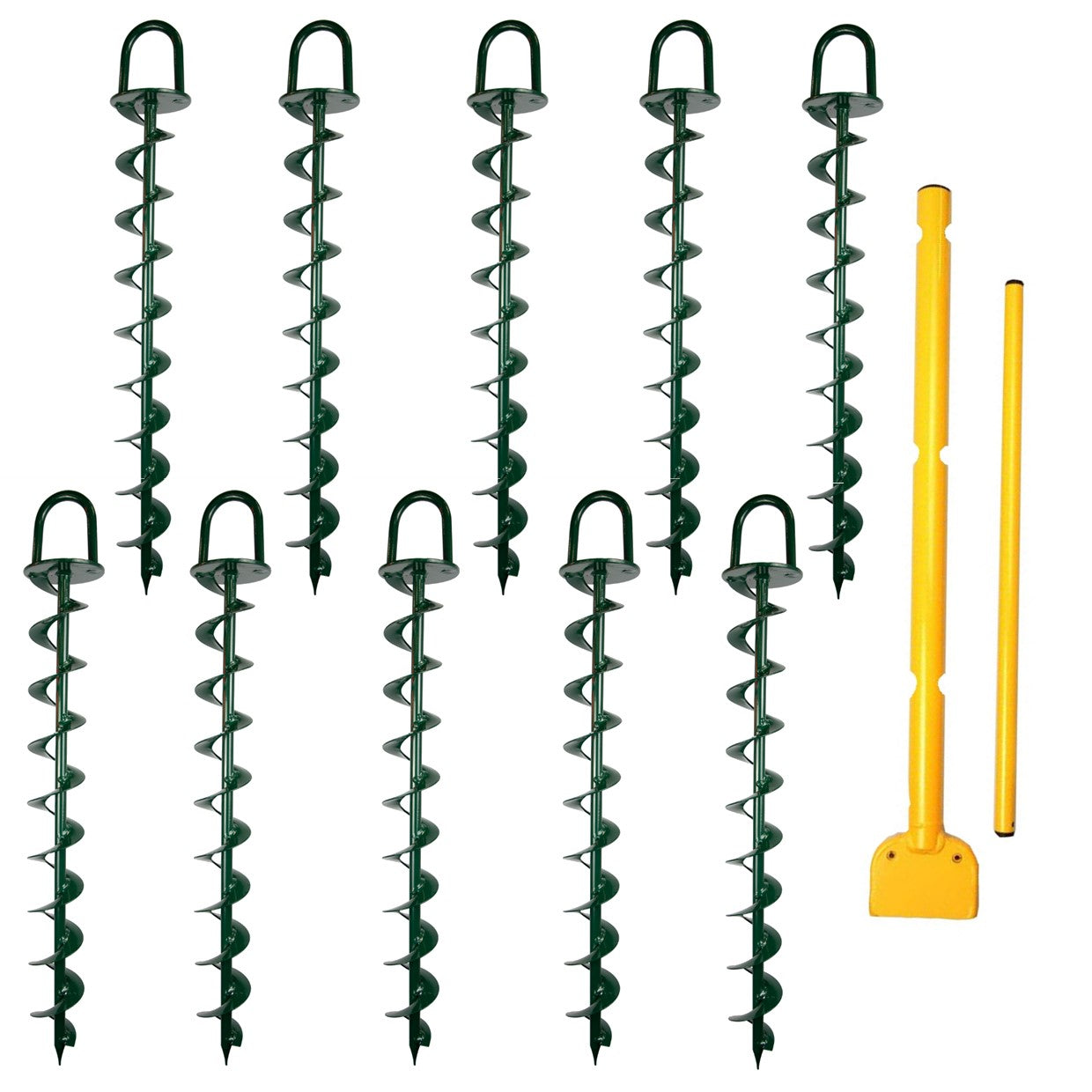 10x Hurricane Ground Anchors & Driver - 500mm Heavy Duty 560kg BIGBEN ...