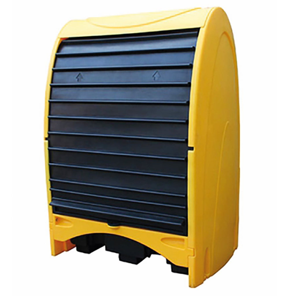 2 Drum Hardcover Chemical & Oil Spill Pallet - Lockable Roller Doors