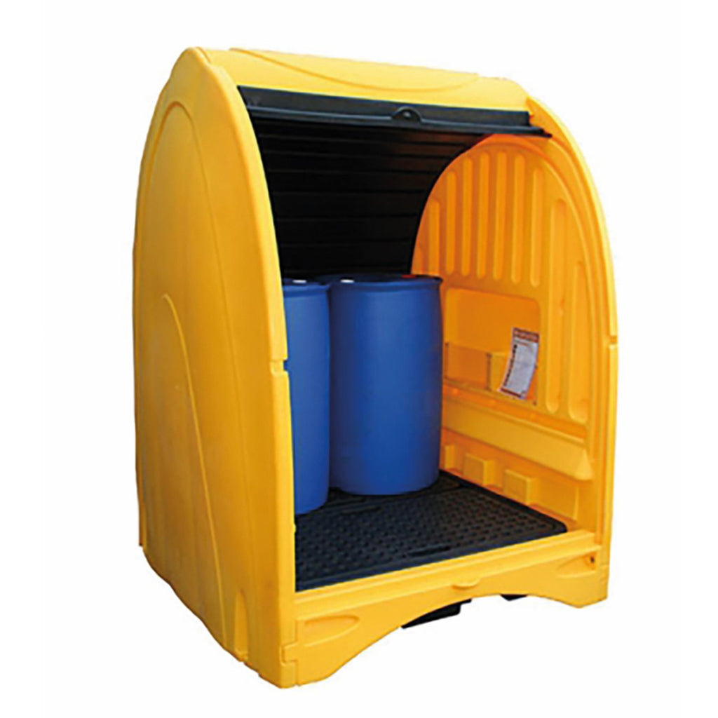 4 Drum Hardcover Chemical & Oil Spill Pallet - Lockable Roller Doors